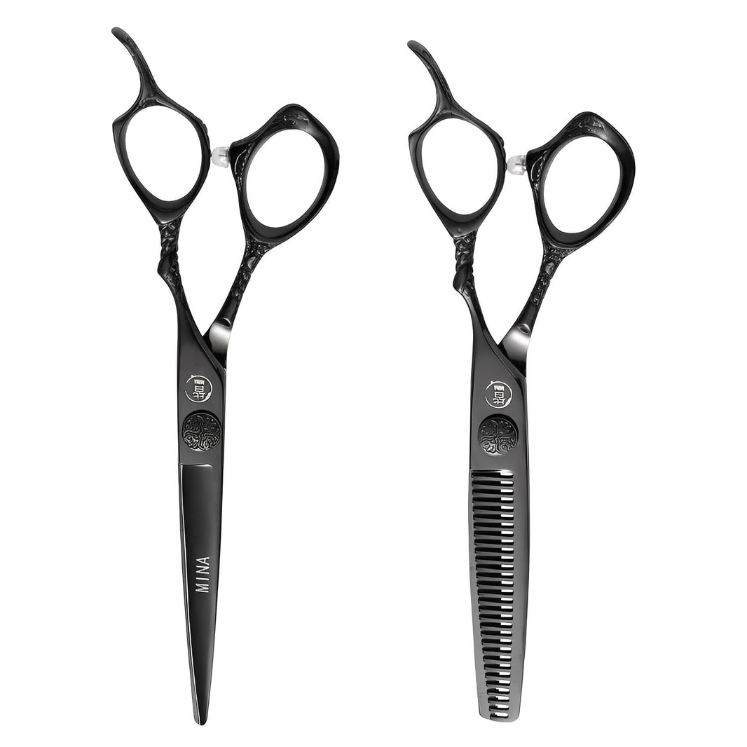 Mina Ash Black Hairdressing Scissor Set: Professional Cutting & Thinning Tools | Japan Scissors